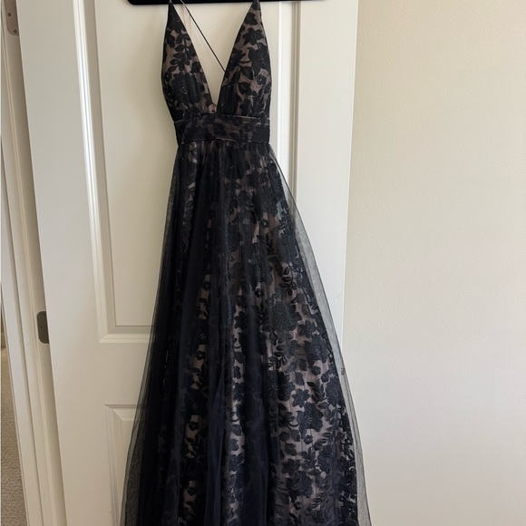 Aidan Mattox | Dresses | Aidan Mattox Lace Black Dress Evening Gown ...